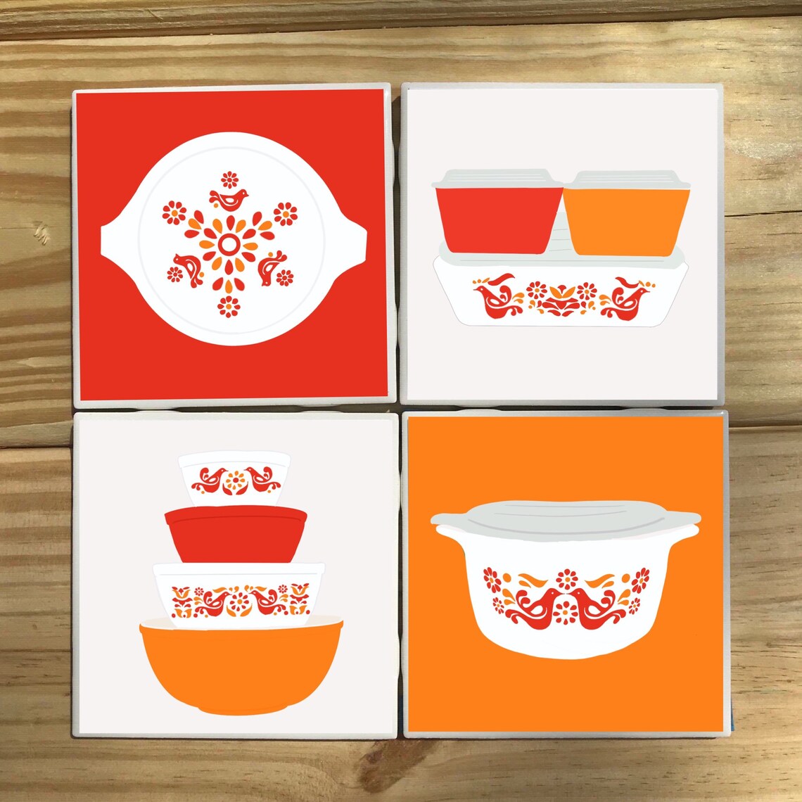 Vintage Pyrex Inspired Coaster Set Friendship Pattern - Etsy