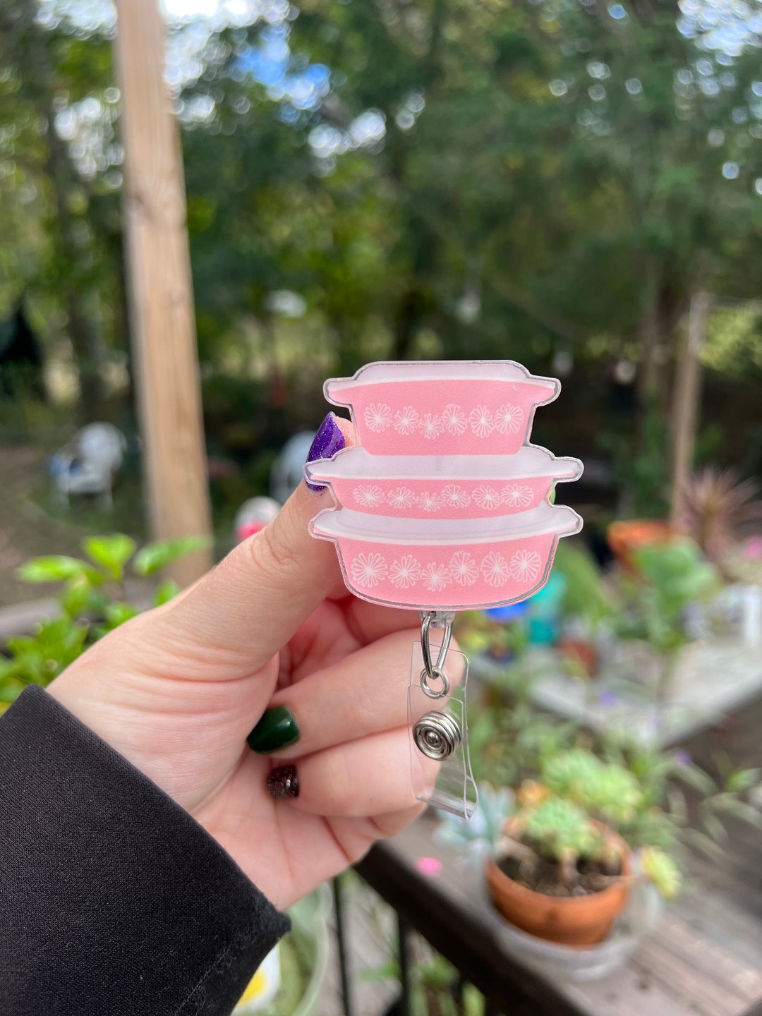 Pink Daisy Pyrex Badge Reel | Nesting Bowls | Pink Pyrex | Vintage ...