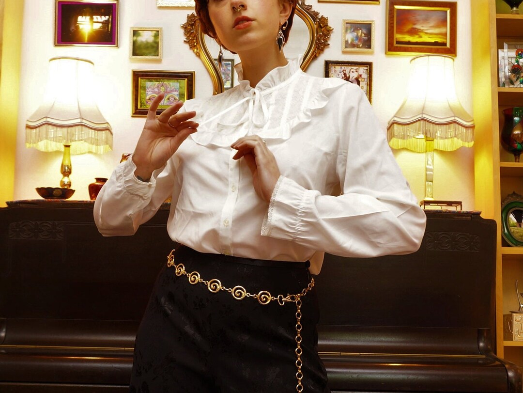 Vintage 80s Romantic Ruffle Poet Shirt Blouse in White - Etsy