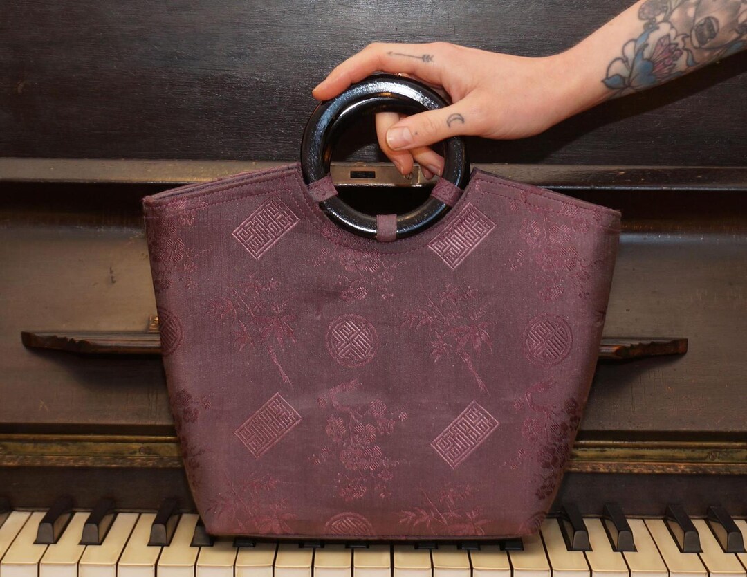 Vintage 90s / Y2K Chinese Style Top Handle Satin Hand Bag in Heather ...