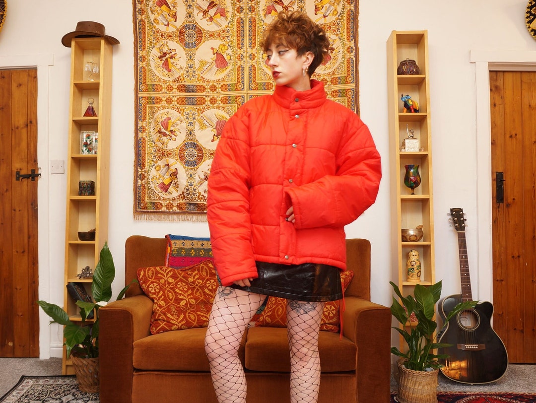 Vintage 80s Unisex Puffer Jacket in Bright Red - Etsy