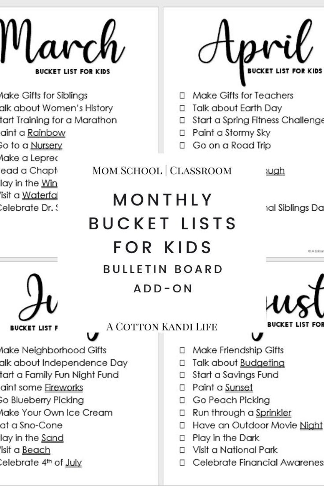 MOM SCHOOL Printable | Monthly Bucket List Printable for Kids | Edit in ...