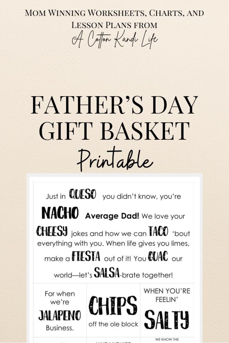 MOM SCHOOL Printable | NACHO Average Dad, Themed Gift Basket | Father's ...