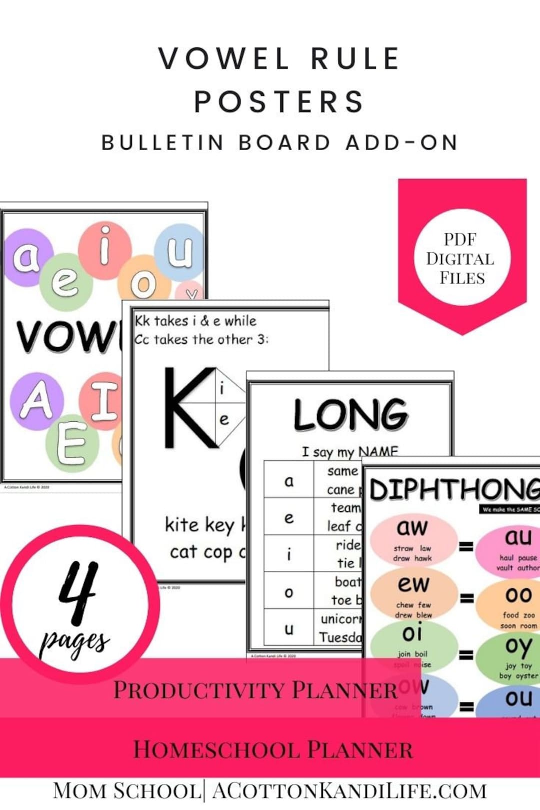 MOM SCHOOL Printable | Vowel Rule Posters | Bulletin Board Printables ...