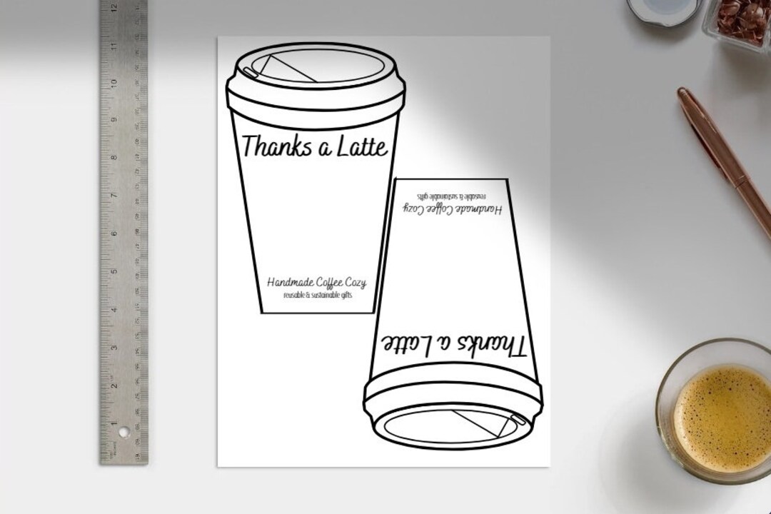 Coffee Cup Cozy Printable | Thanks A Latte | Coffee Sweater Packaging ...