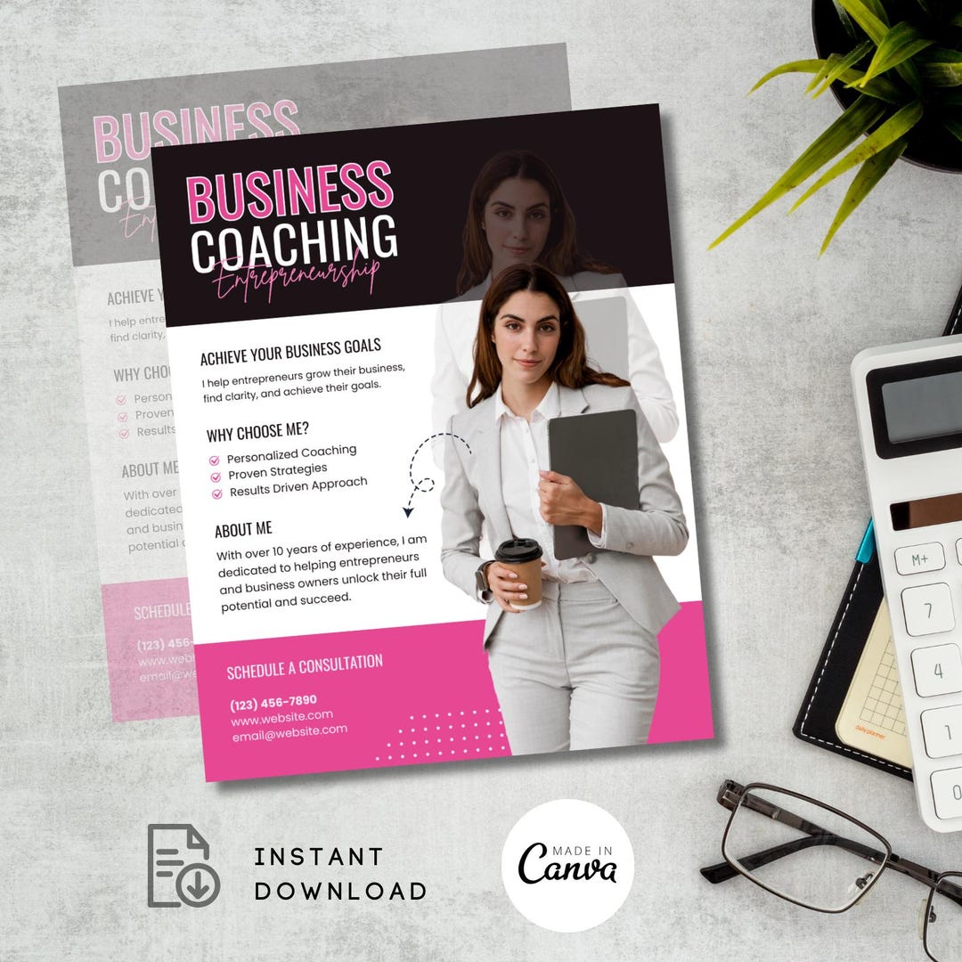 Editable Business Coach Flyer Template for Canva, Entrepreneur Coaching ...