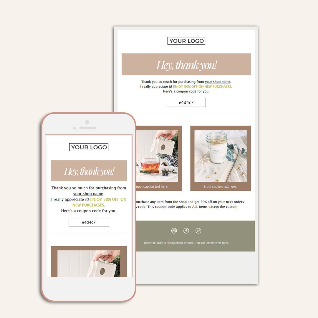 Thank You Email, Mailchimp HTML Template - Etsy
