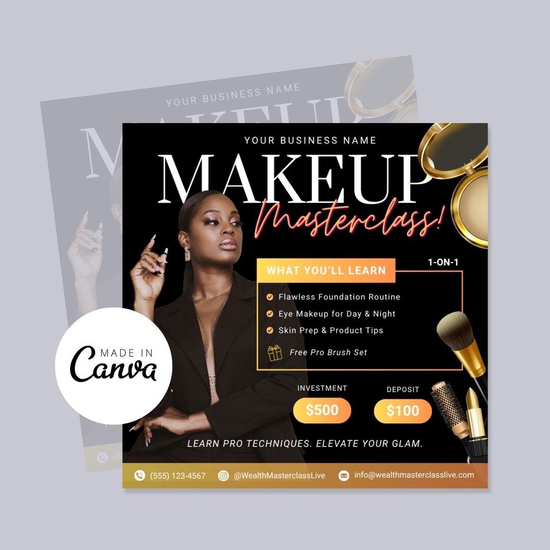 Beauty Masterclass Flyer Template: DIY Lashes, Brows, Hair (canva ...