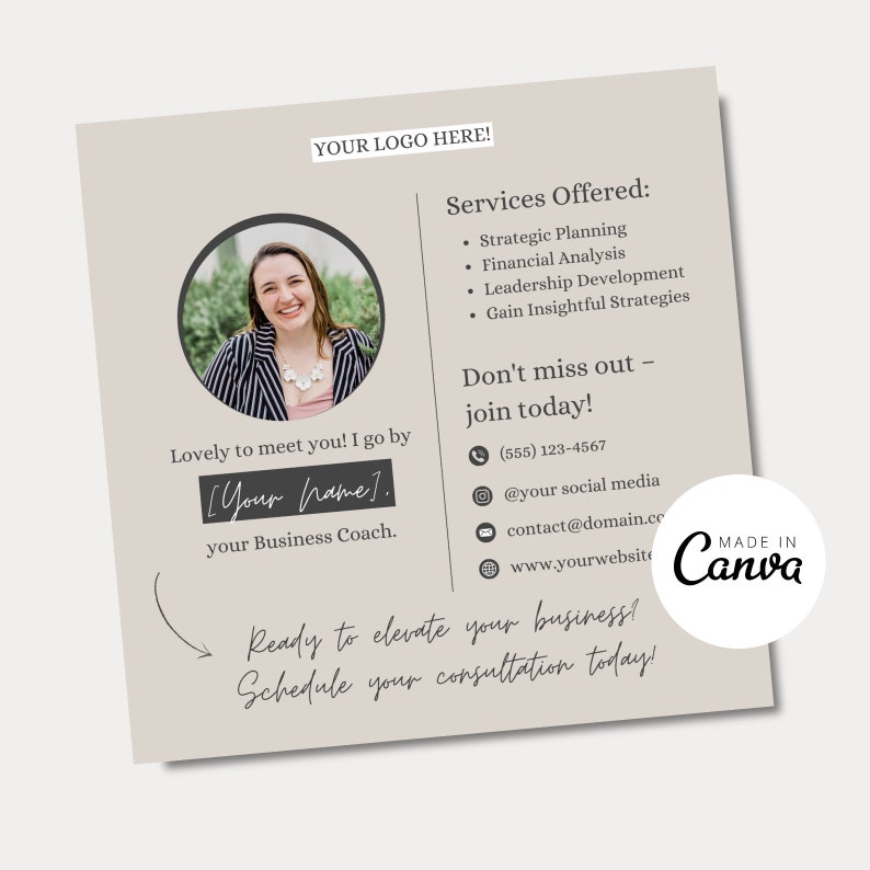 Editable Coaching Flyer Template: Canva Business Card Design - Etsy