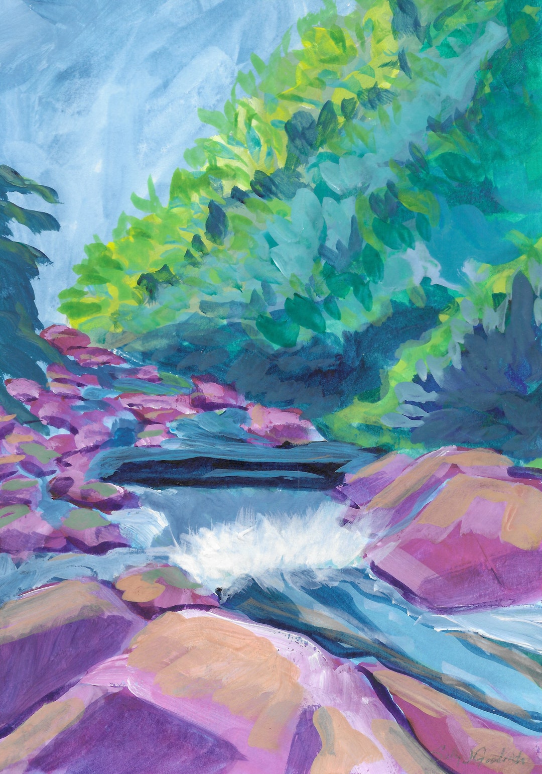 Blue Ridge Mountains River Painting Gallery Wall Art Modern Colorful - Etsy