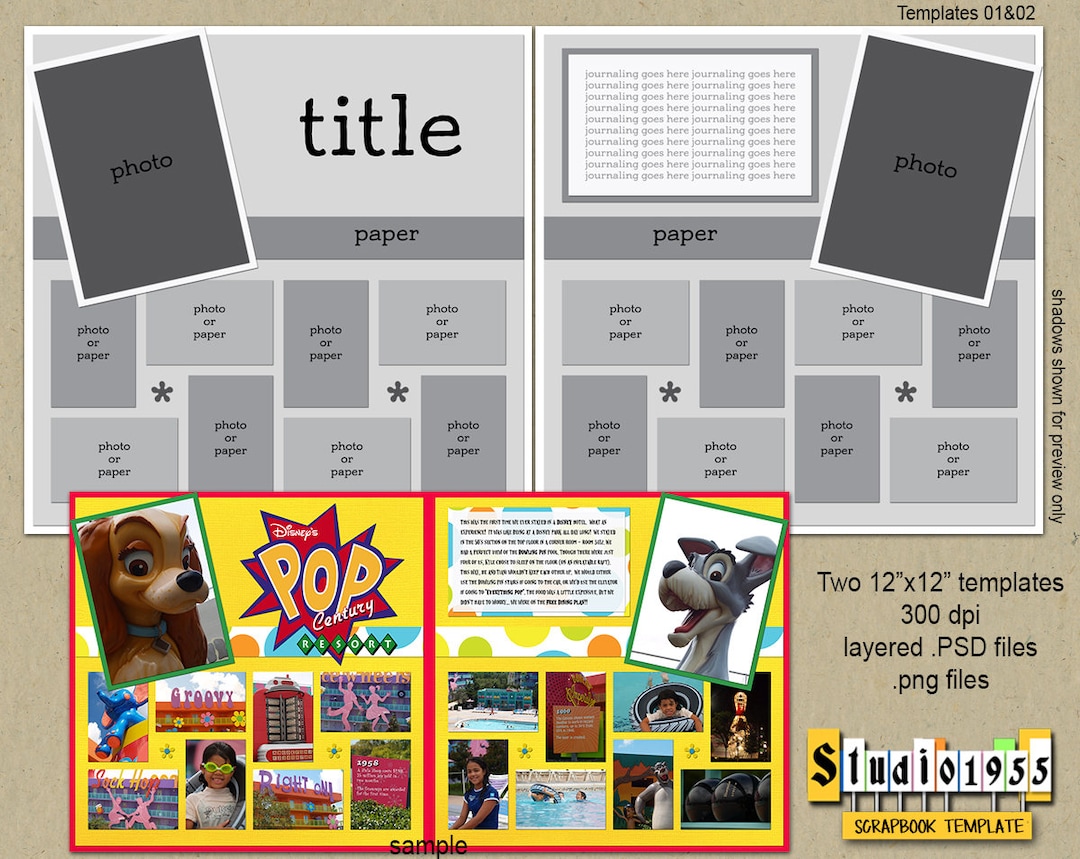 Digital Scrapbook Template | 12" X 12" Scrapbook Template | 2-page ...