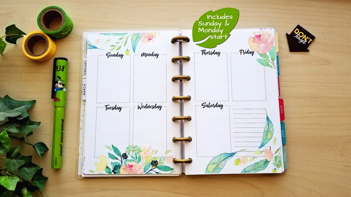 Mini Happy Planner Printable Watercolor WO2P Undated | Etsy