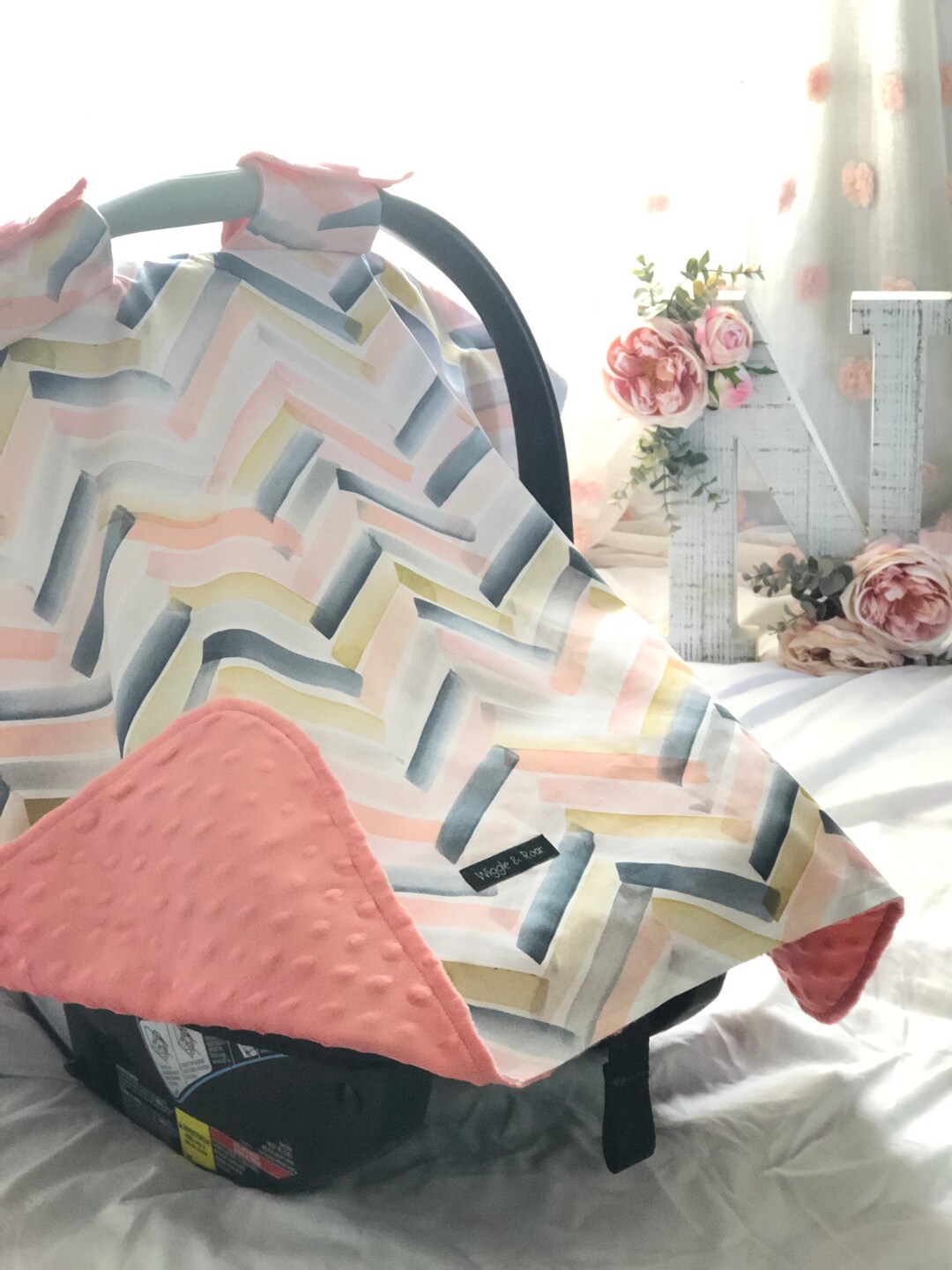 Blush Blue Stripes | Baby Car Seat Canopy, Infant Car Seat Cover ...
