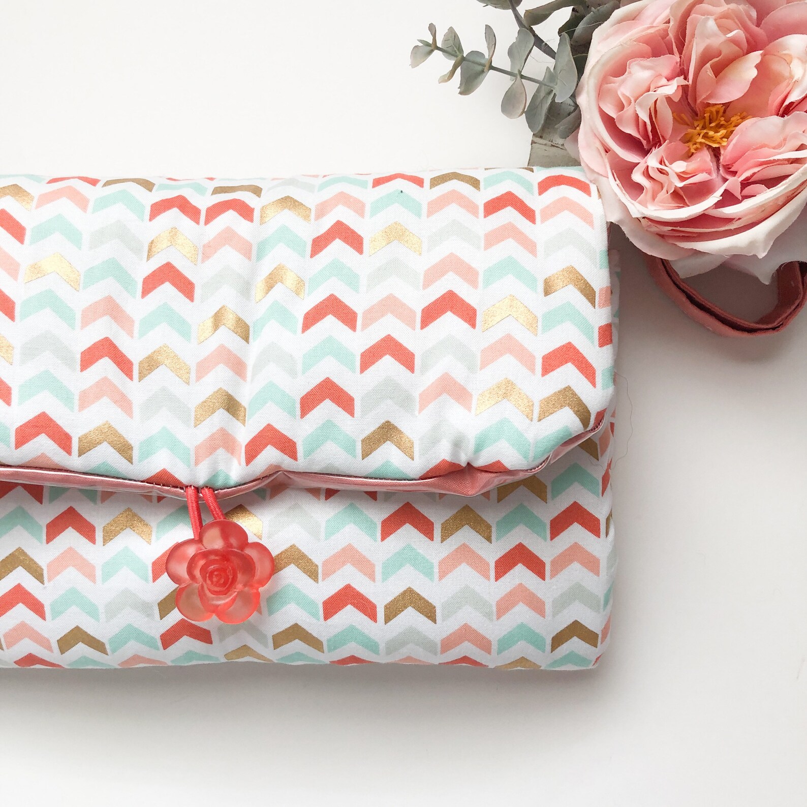 Pink Blush Mint Gold Chevron | Baby Travel Changing Pad, Diaper Mat ...