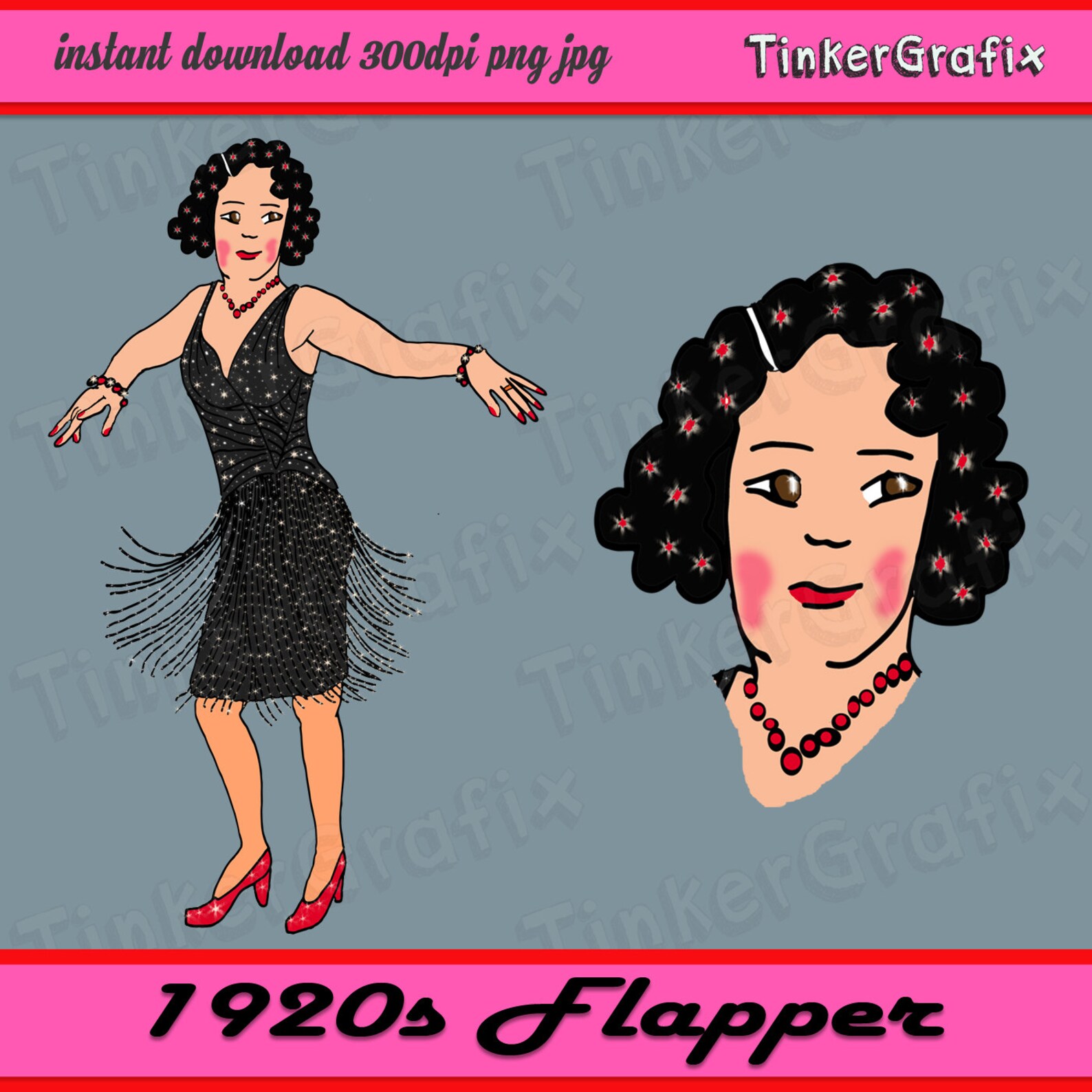 Hand Drawn 1920s Flapper Clipart , 20s Art Deco Illustrations, Instant ...