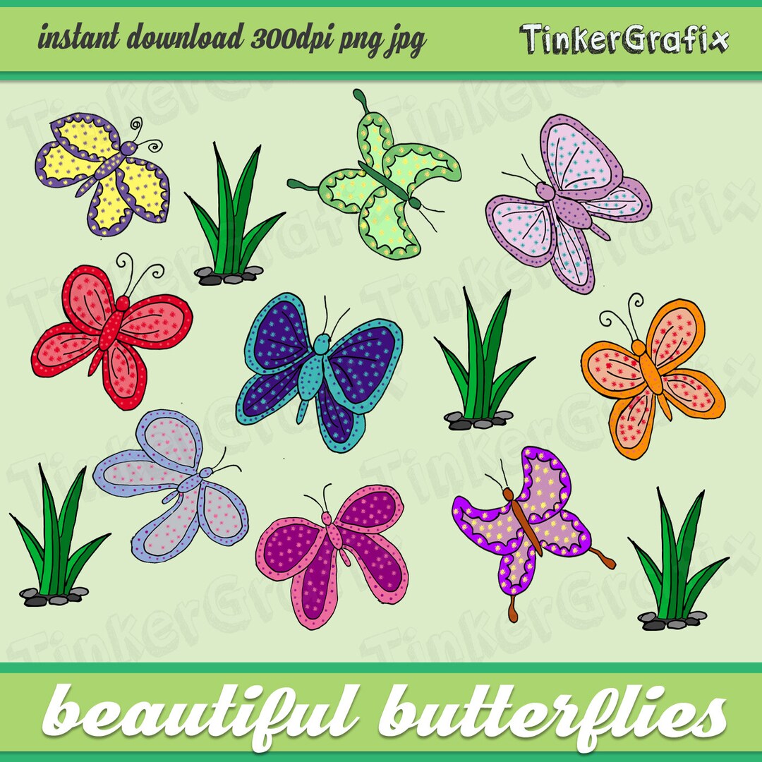 Hand Drawn Butterflies Clipart , Digital Clip Art, Printable ...
