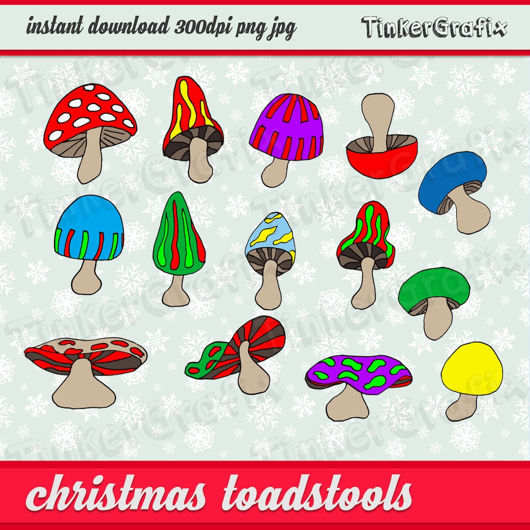 Hand Drawn Toadstools Clipart, Digital Clip Art, Printable Holiday ...