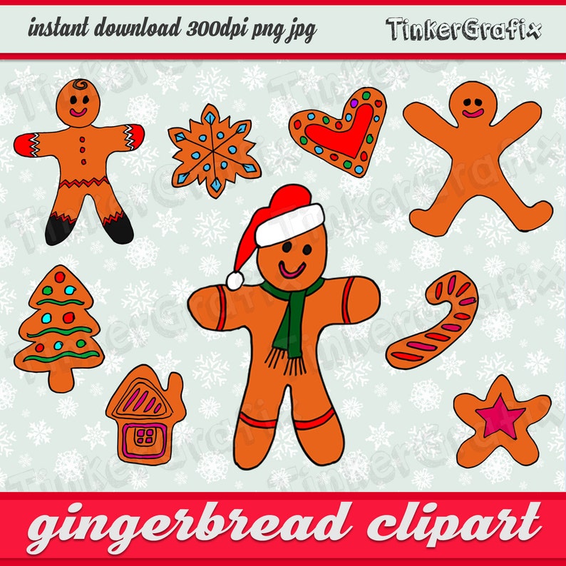 Hand Drawn Gingerbread Clipart, Digital Clip Art, Printable Holiday ...