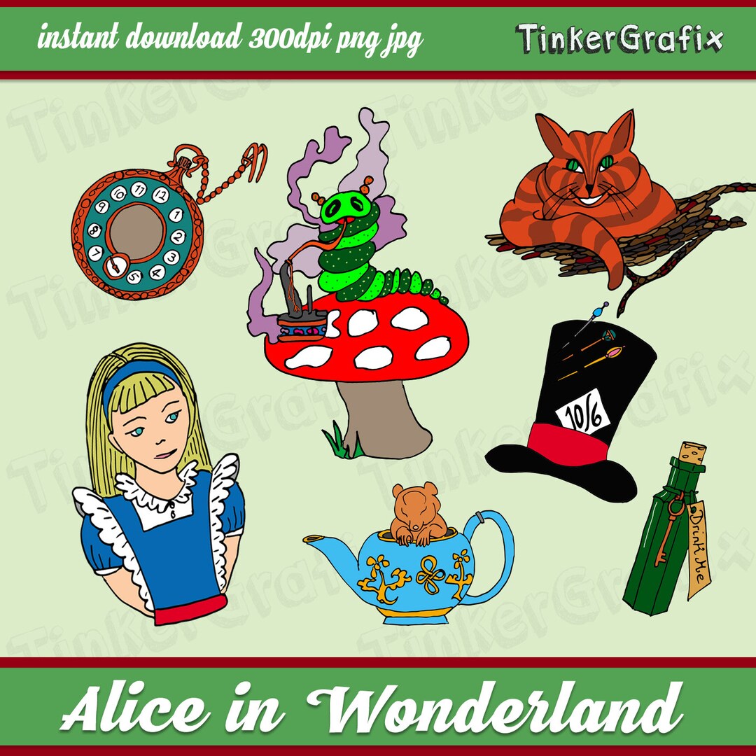 Hand Drawn Alice in Wonderland Characters Clipart , Instant Download ...