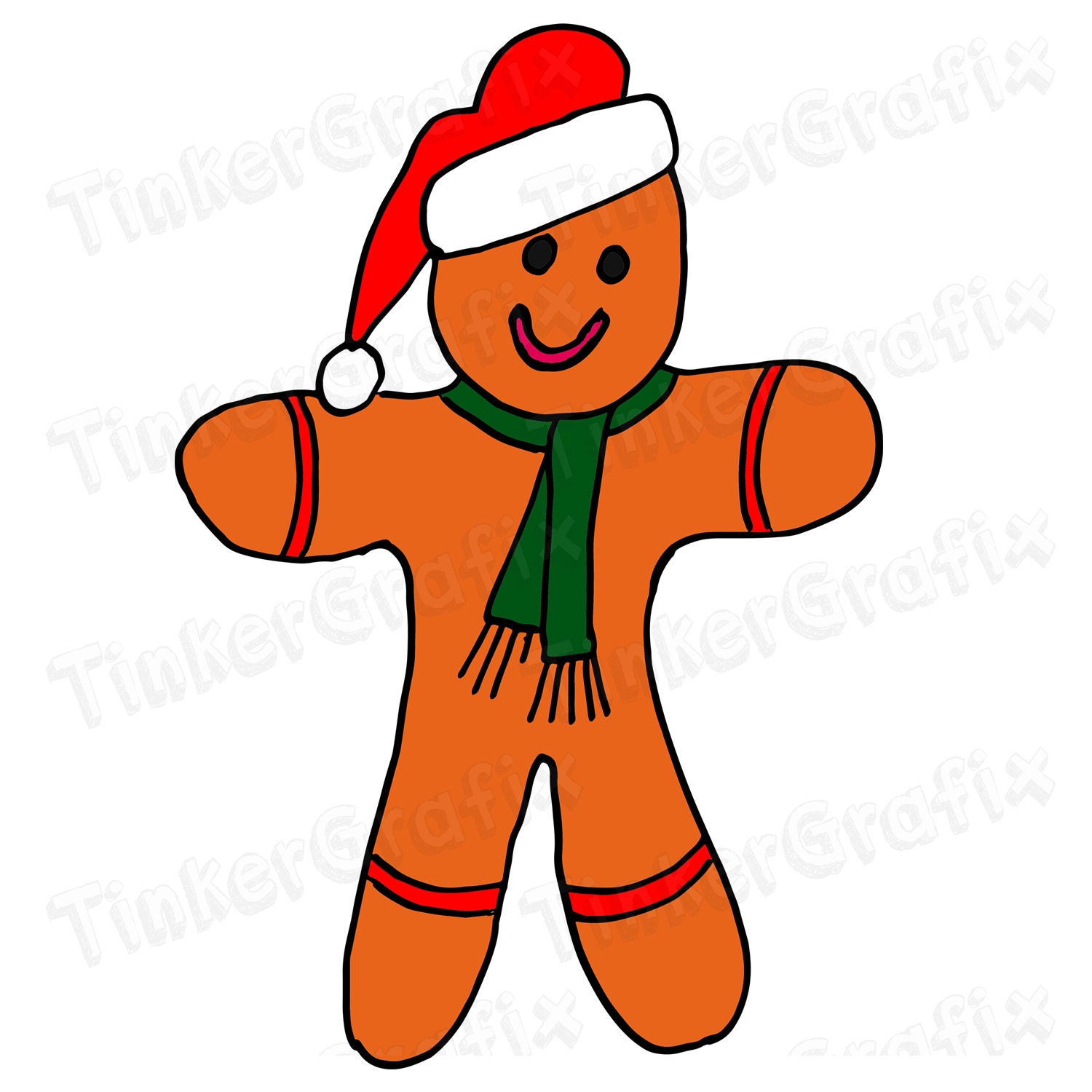Hand Drawn Gingerbread Clipart, Digital Clip Art, Printable Holiday ...