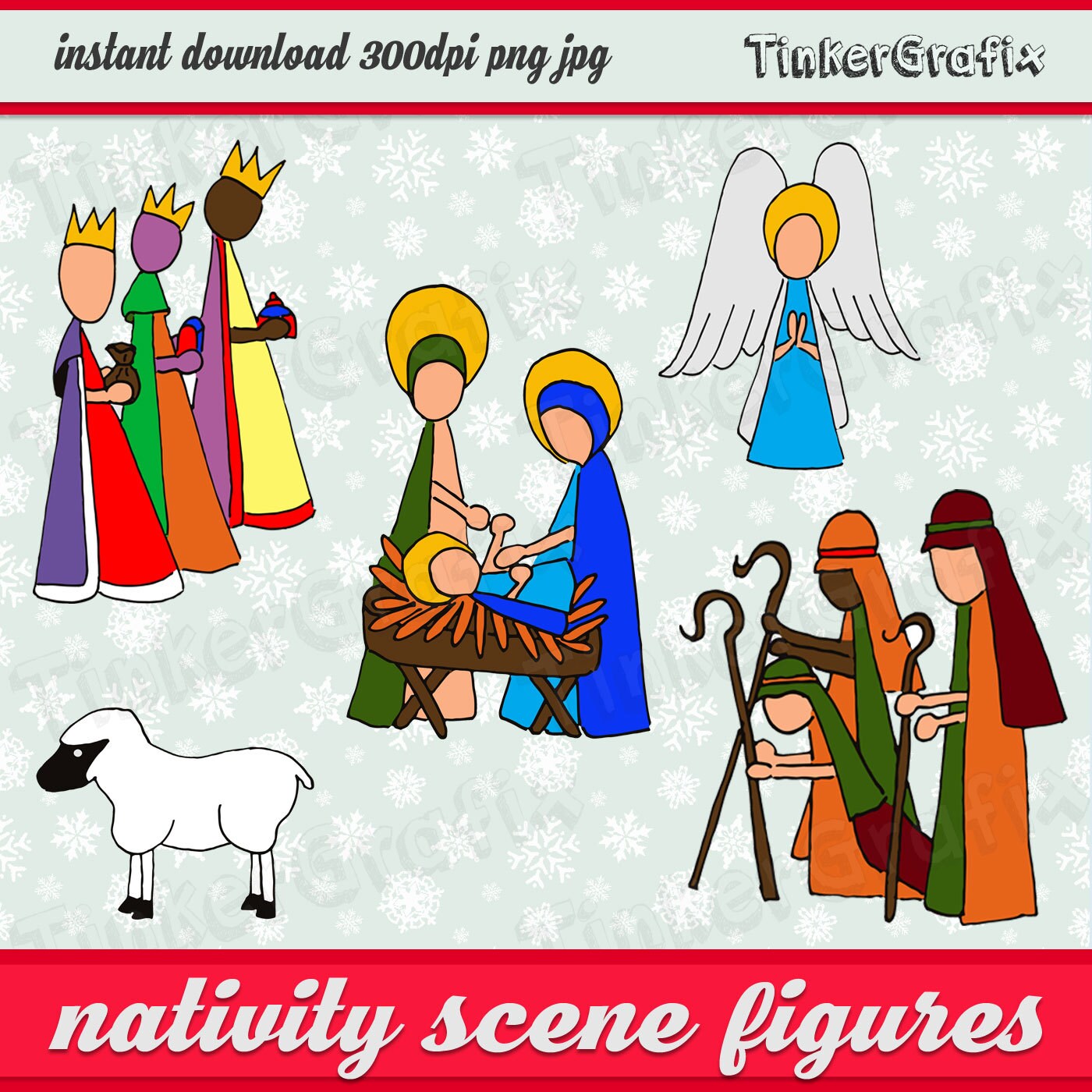 Nativity Scene Christmas Clipart, Collage, Digital Clip Art, Printable ...