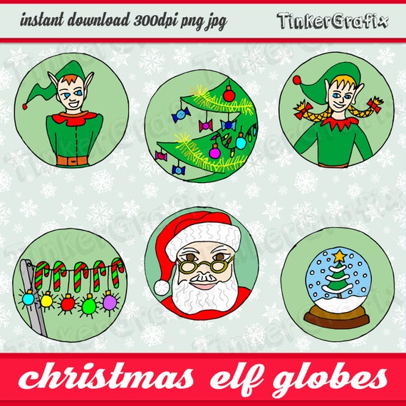 Elf and Santa Christmas Clipart Collage Digital Clip Art | Etsy