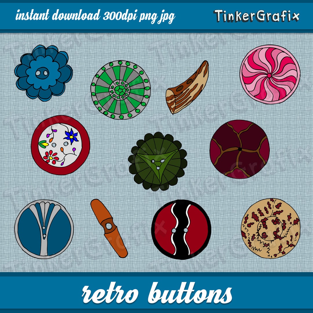 Hand Drawn Button Clipart , Retro Buttons Illustrations, Instant ...