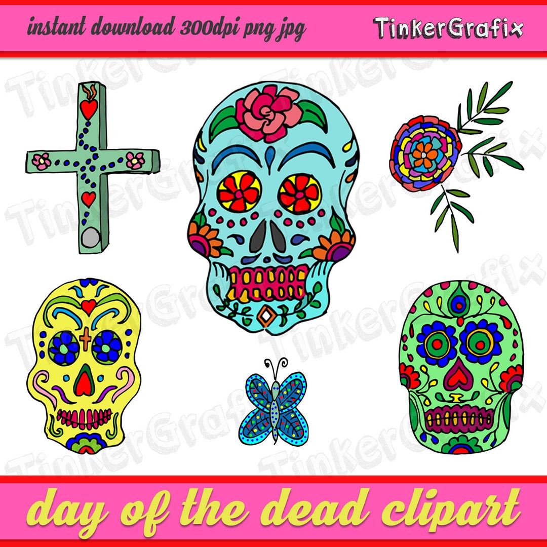 Hand Drawn Day of the Dead Clipart , Illustrations, Instant Download ...