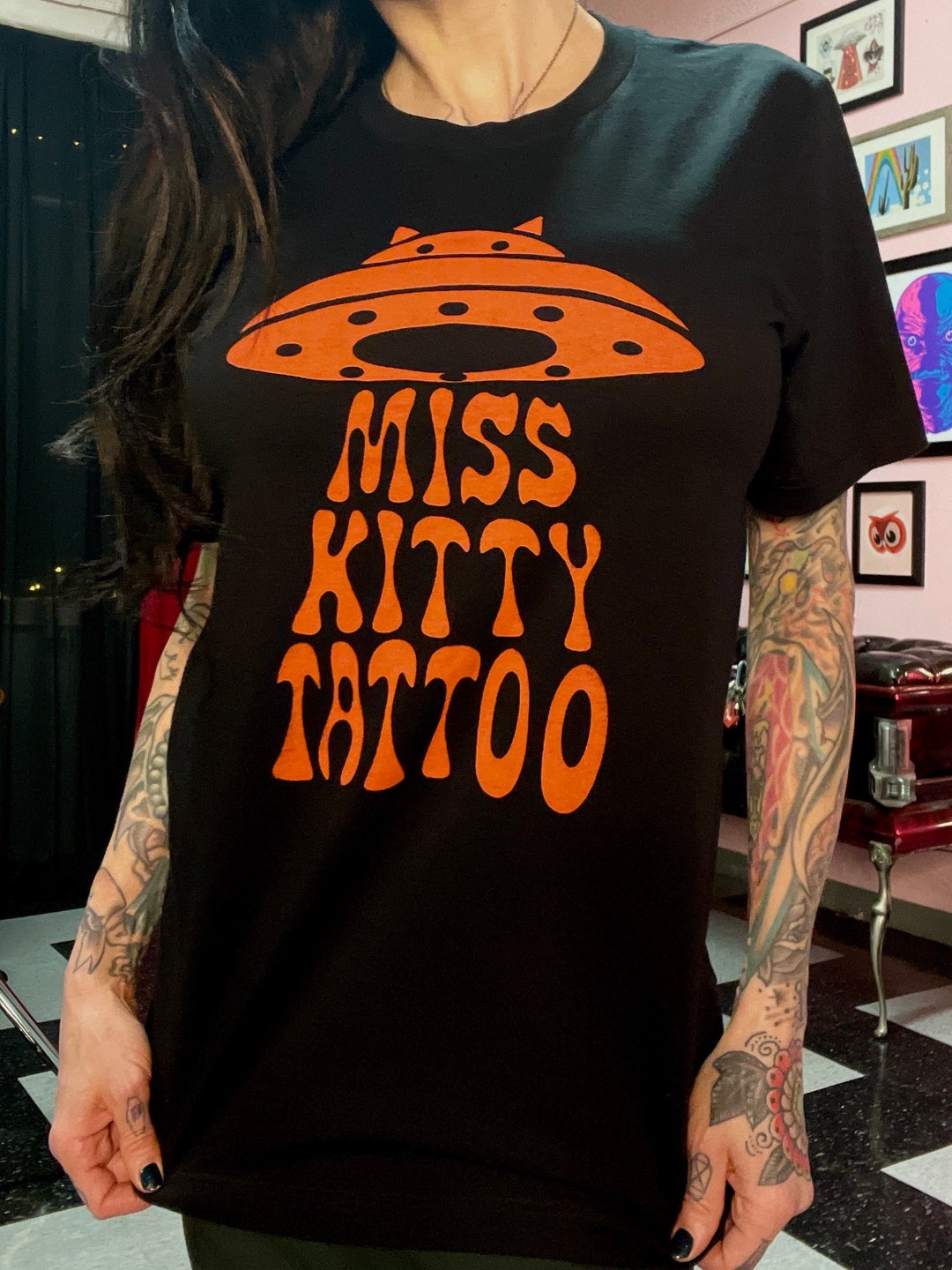 Miss Kitty Logo Red on Black Tee - Etsy