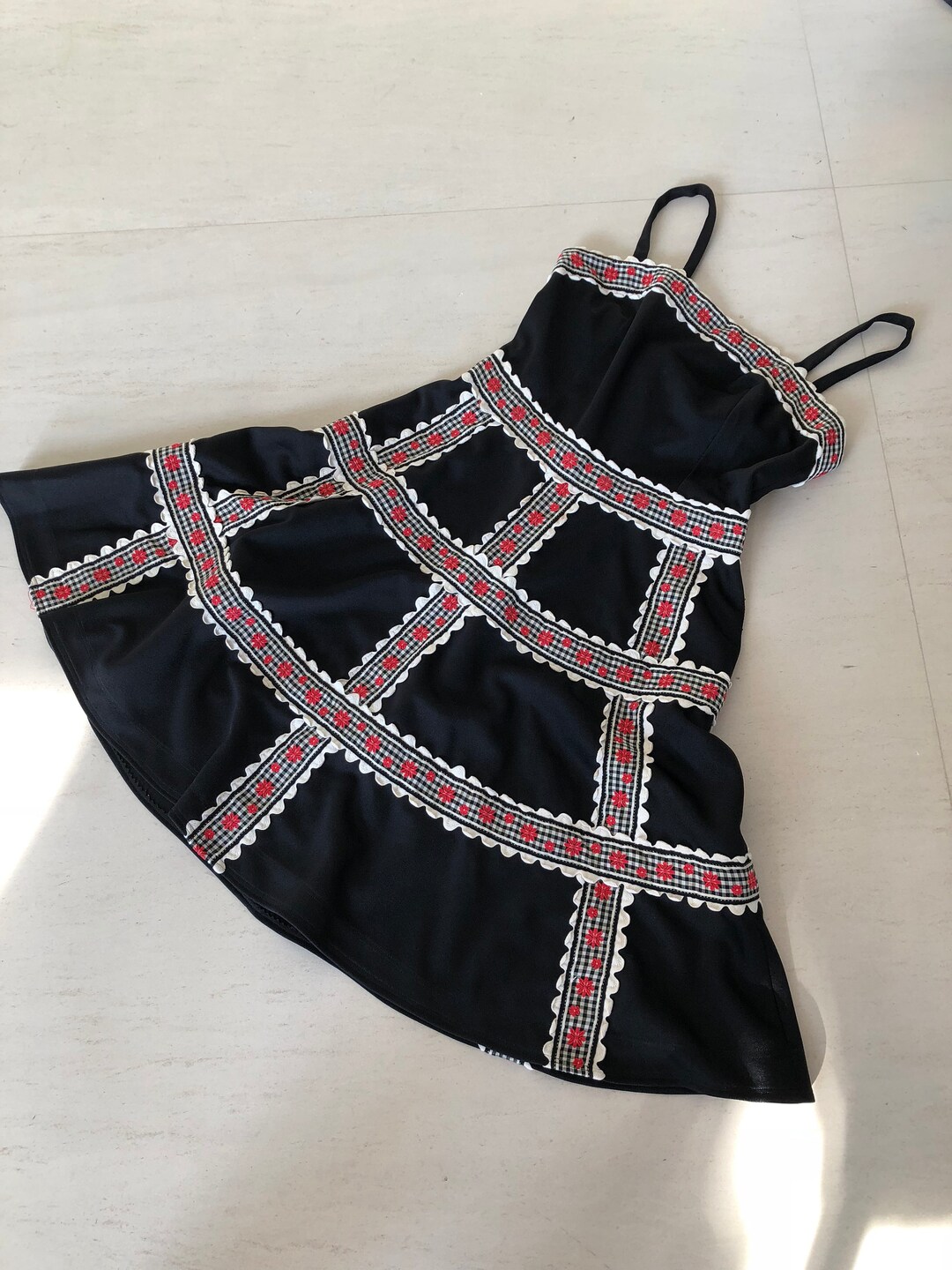 1950s French Ribbon Dress, Red Flower Accent - Acme, Nice - Etsy