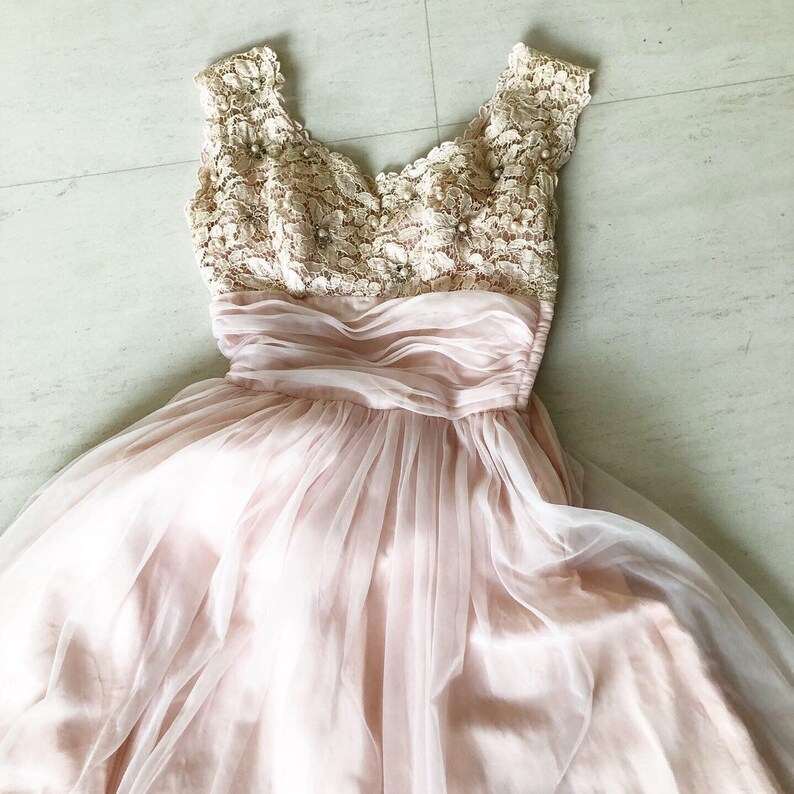 Pale Pale Pink Princess Tea Length Lace Dress | Etsy