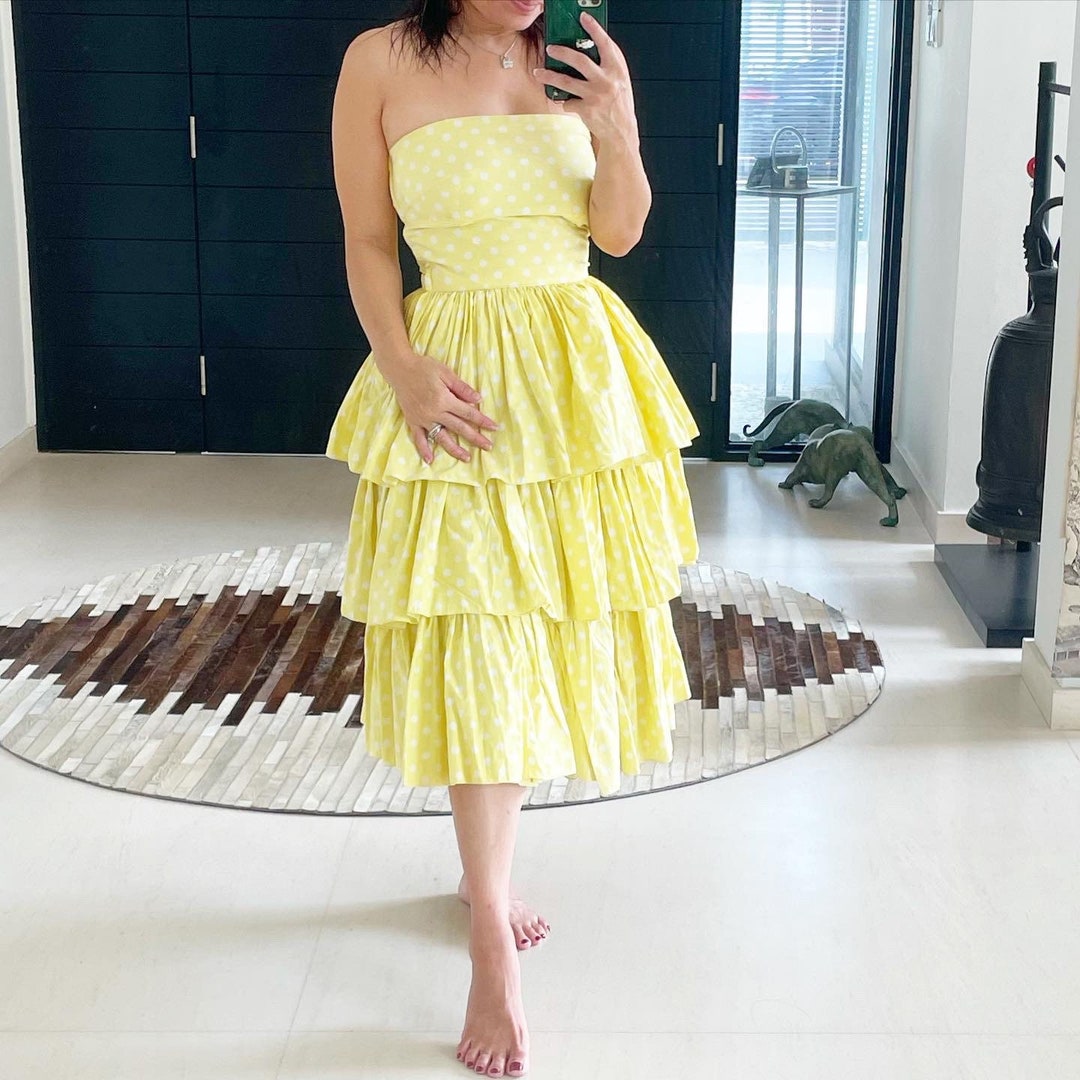 Pretty Yellow Soufflé Tiered Bustier Dress - Etsy