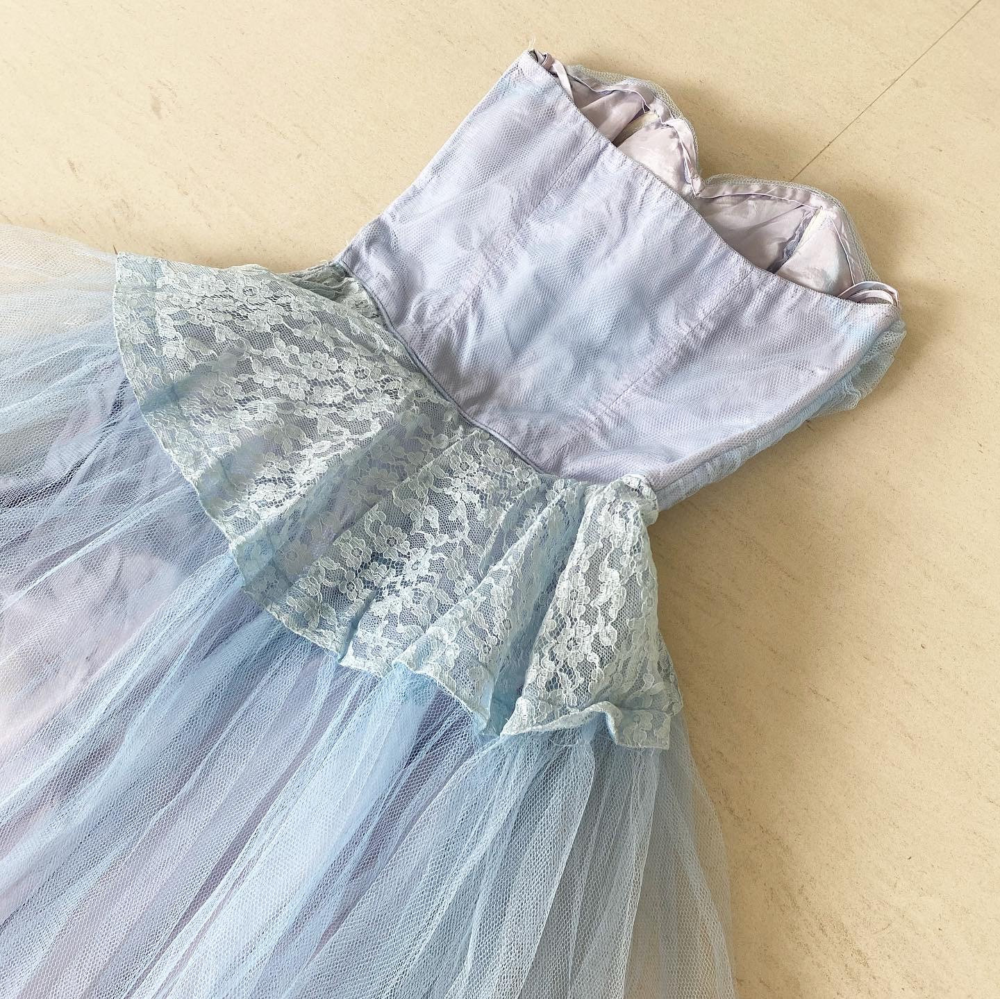 Ice Blue Bustier 50s Gown with Lace Peplum | Etsy