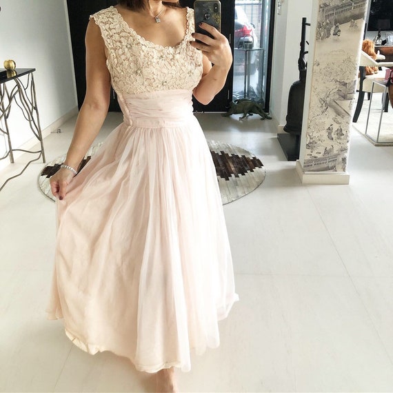 Pale Pale Pink Princess Tea Length Lace Dress | Etsy