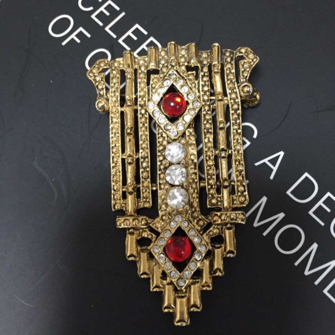 Stunning Vintage Red and Gold Brooch - Etsy Denmark