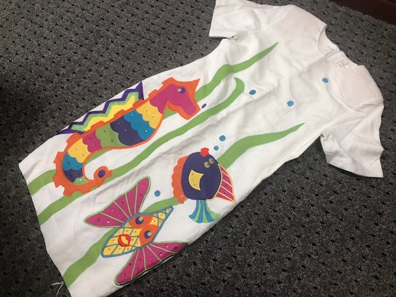 Cute 80s Under the Sea Fish Applique Sheath - Gem