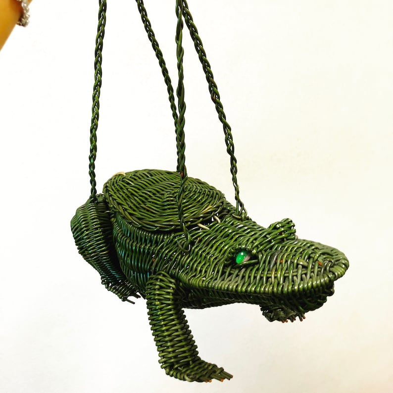 Super Cool Super Rare Novelty Frog/croc Wicker Bag (green Eyes, Longer ...