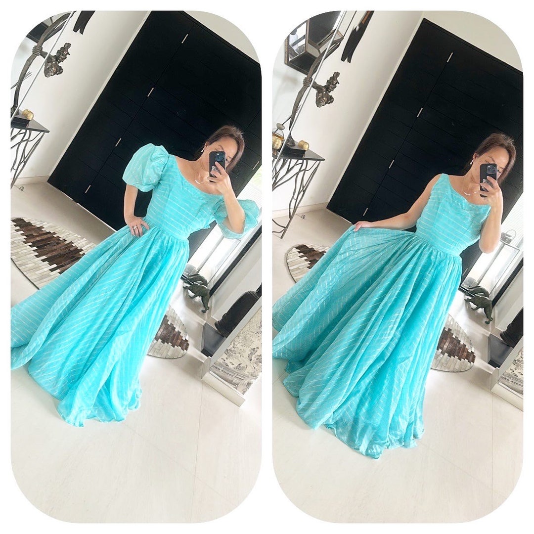 Special 50s Turquoise Gown With Detachable Terno Sleeves - Etsy