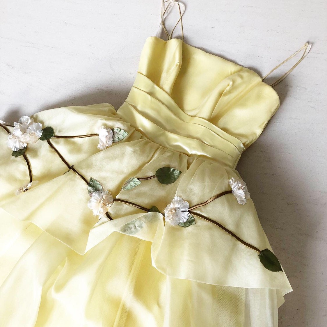 Pretty Light Yellow Gown With Floral Applique - Etsy