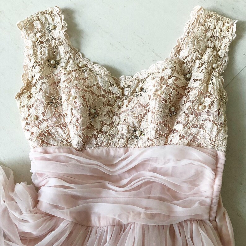 Pale Pale Pink Princess Tea Length Lace Dress | Etsy