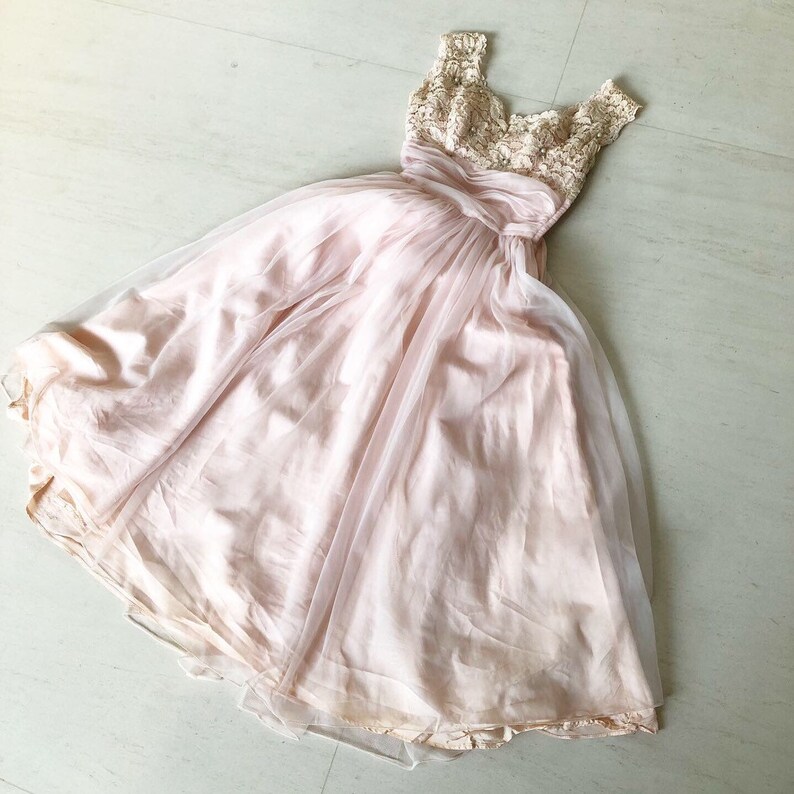 Pale Pale Pink Princess Tea Length Lace Dress | Etsy