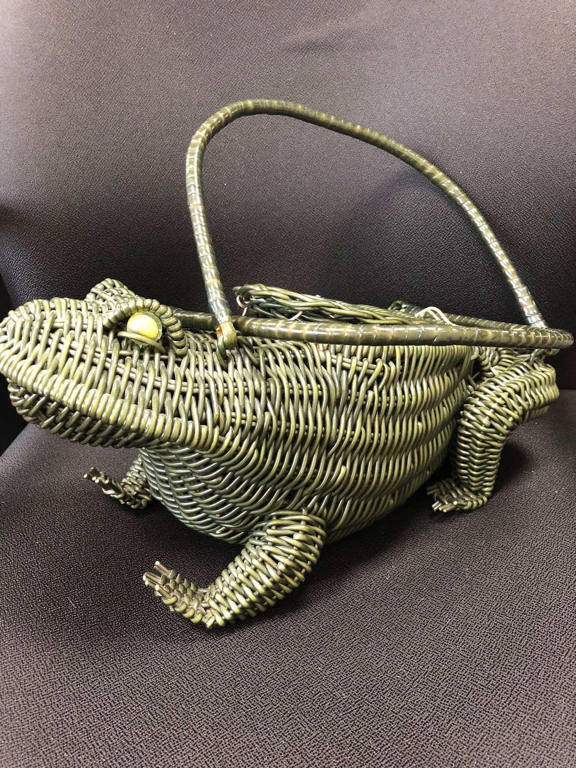 Super Cool Super Rare Novelty Frog/croc Wicker Bag yellow Eyes, Shorter ...