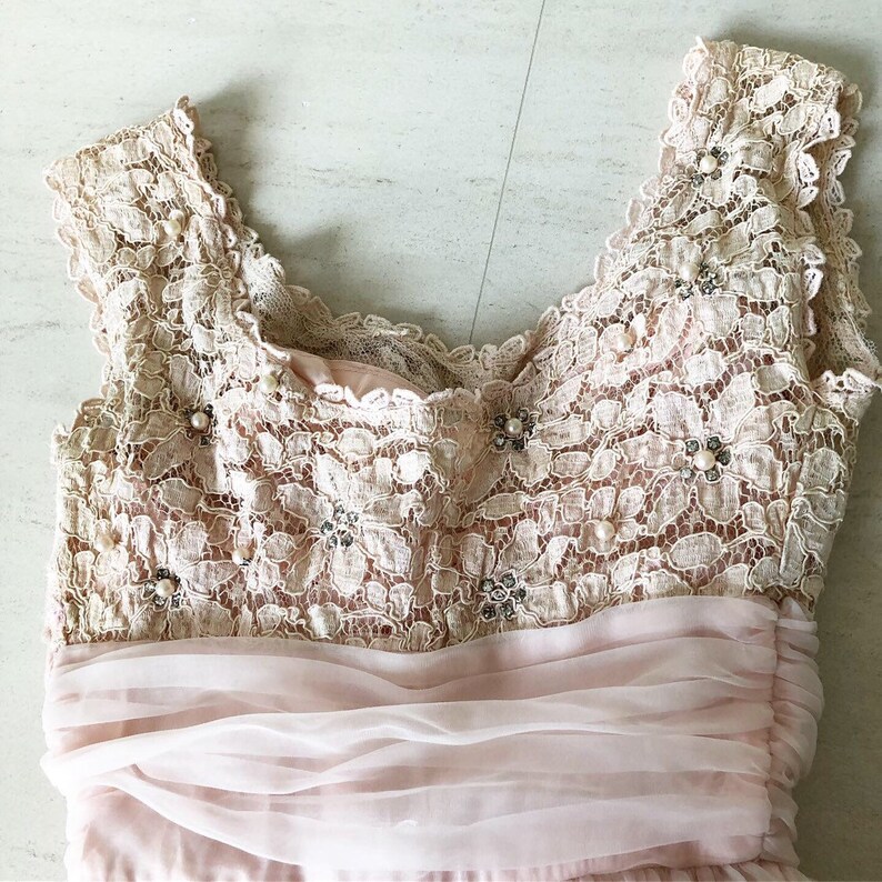 Pale Pale Pink Princess Tea Length Lace Dress | Etsy