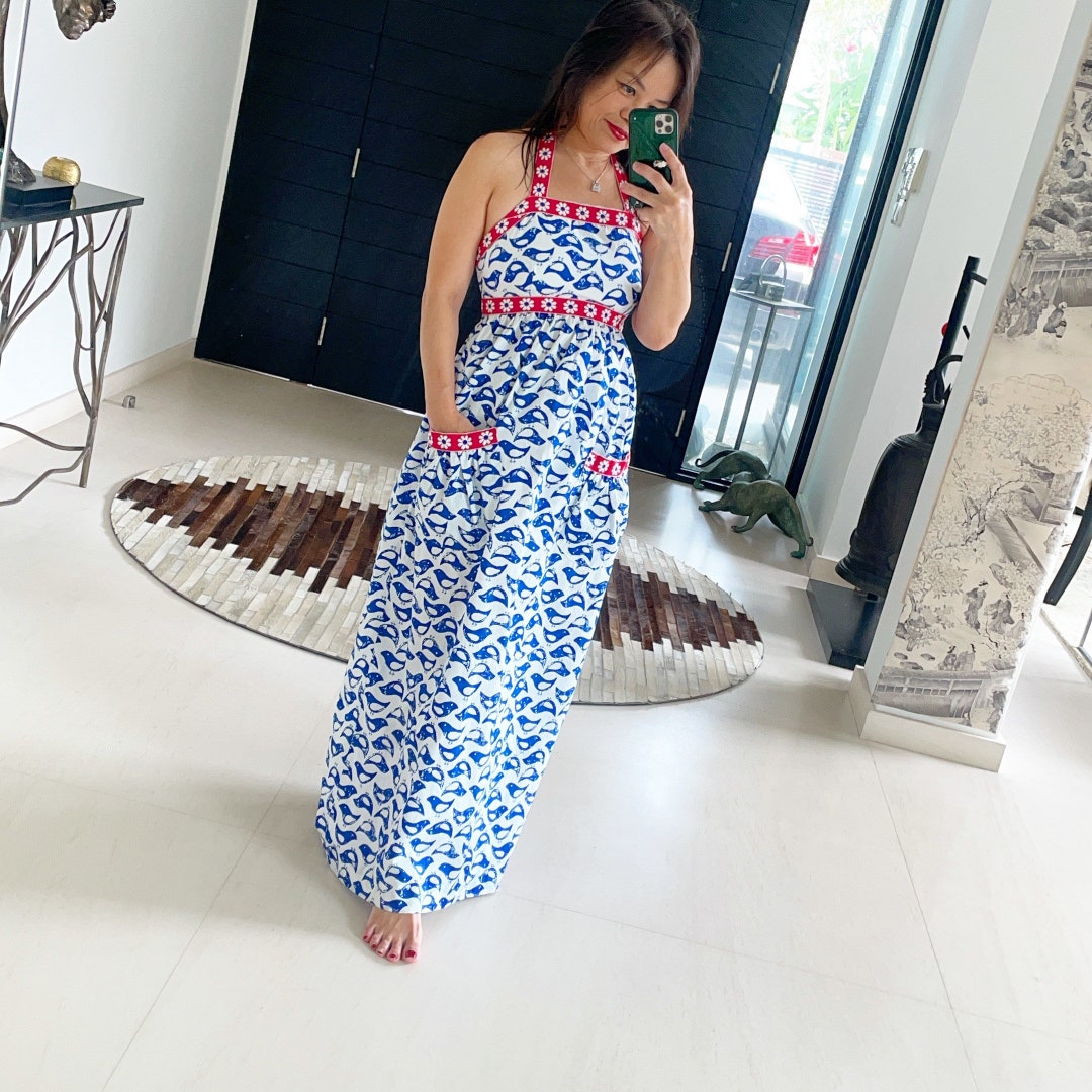 Adorable Bird Print Maxi Dress With Daisy Trim - Etsy