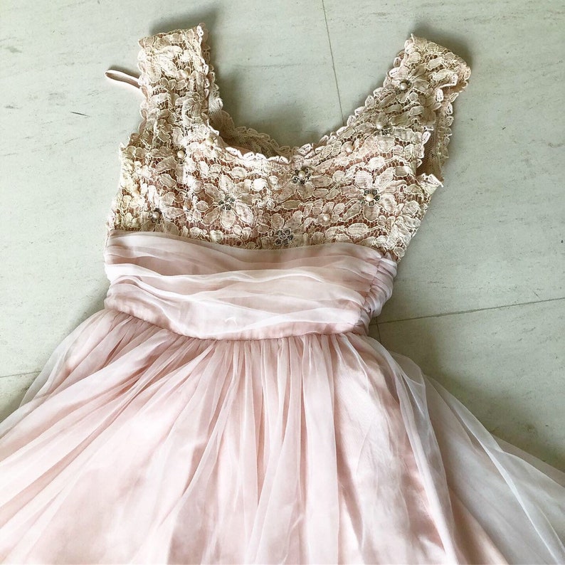 Pale Pale Pink Princess Tea Length Lace Dress | Etsy