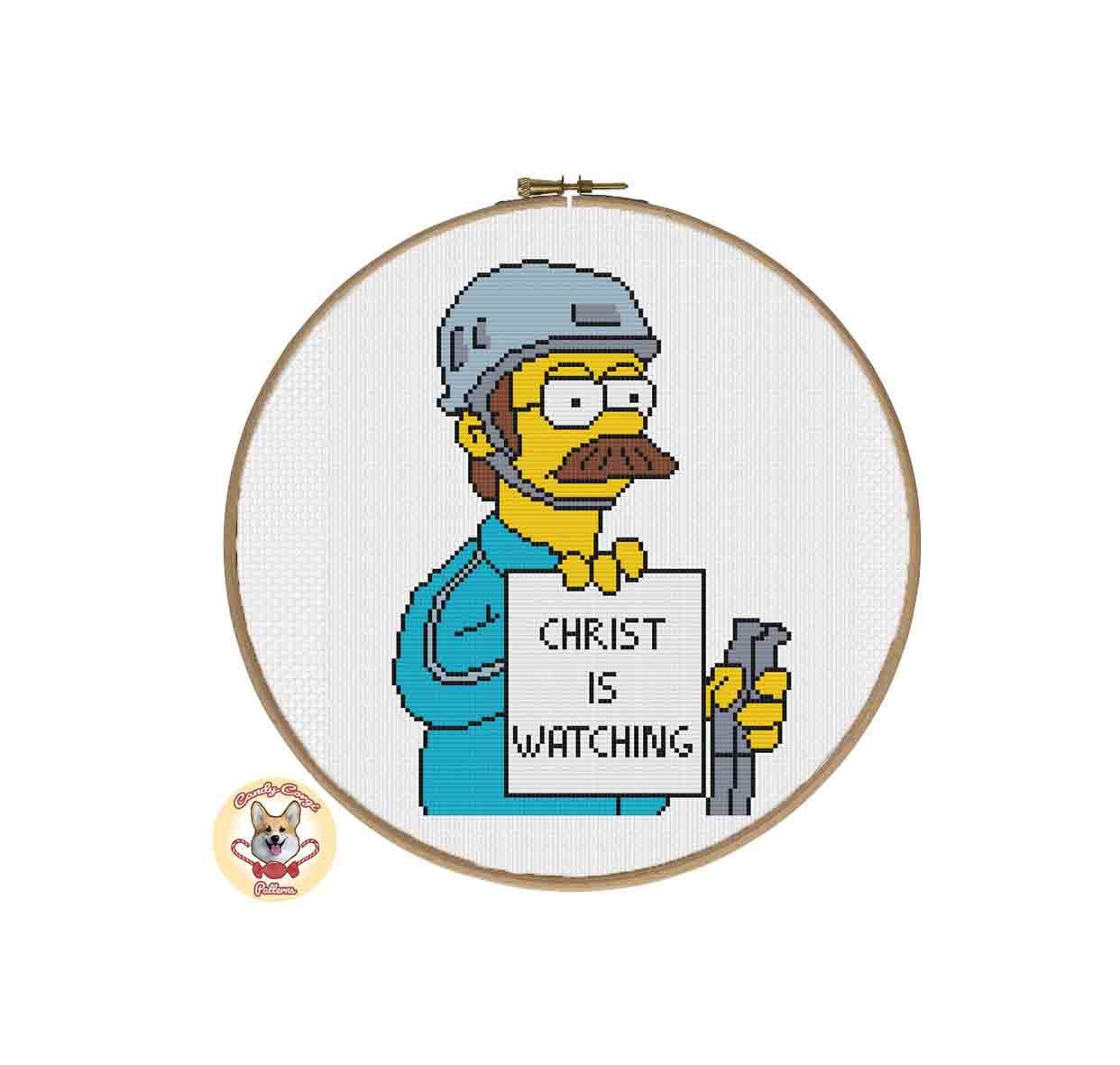Ned Flanders Christ is Watching - the Simpsons PDF Cross Stitch Pattern ...