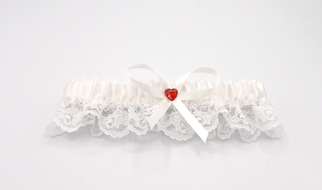 Wedding Reception Valentine Day Party Red Heart Garter Satin Lace White ...