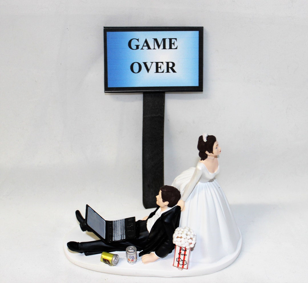 Wedding Reception Laptop Computer Nerd Geek Popcorn & Beer Cans Cake Topper - Etsy