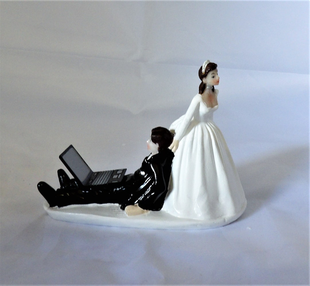 Wedding Reception Party Geek Nerd Laptop Computer~ Both Dark Hair~ Cake Topper - Etsy