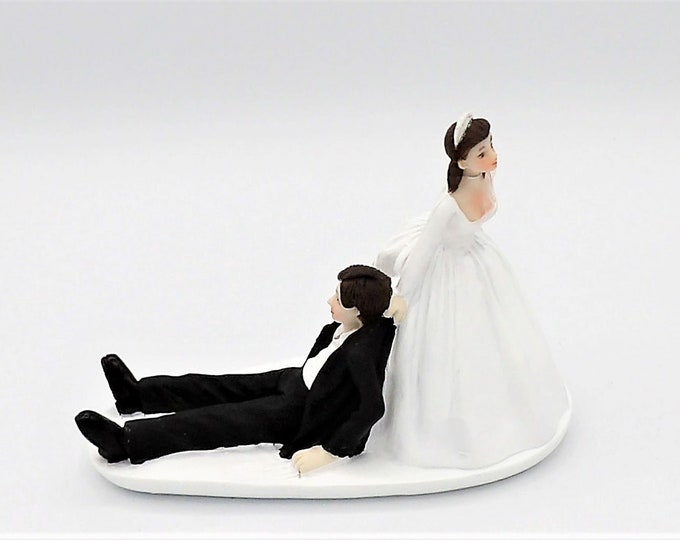Dark Hair Bride and Dark Brown Hair Groom Wedding Reception Cake Topper ...